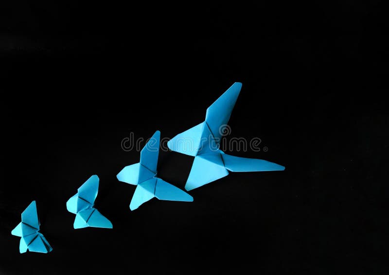 Blue Paper Butterflies on White Background. Decorative Concept Stock ...
