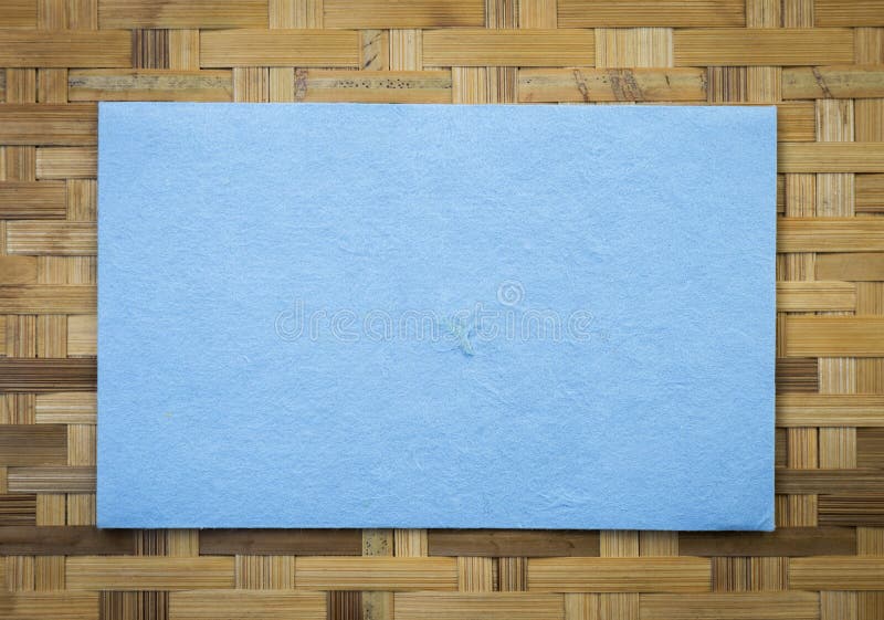Blue Paper Card on Bamboo Pattern Background Stock Image - Image of ...