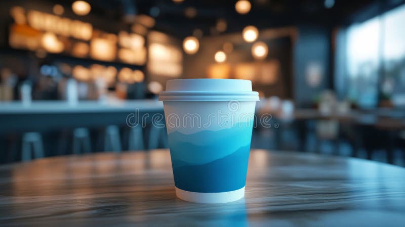 Blue Paper Coffee Cup on Wooden Table in Cafe Stock Illustration ...