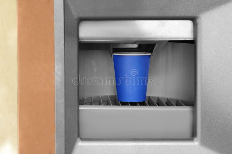 Blue Paper Cup with Coffee in Vending Machine Stock Photo - Image of ...