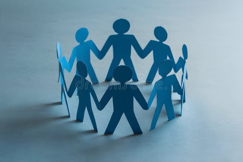 Blue Paper Cut Outs of Human Figures on a Light Blue Backdrop Stock ...