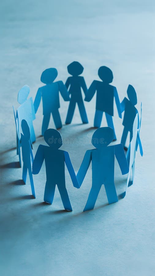 Blue Paper Cut Outs of Human Figures on a Light Blue Backdrop Stock ...