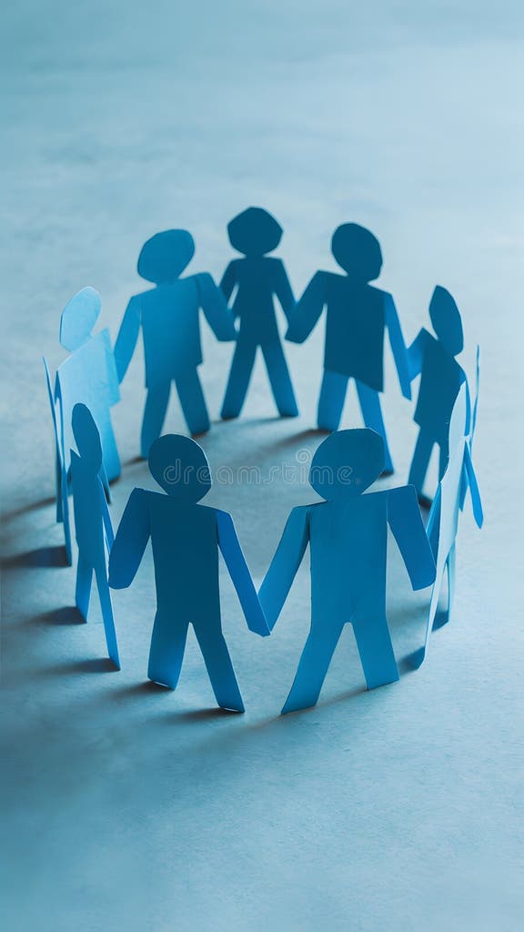 Blue Paper Cut Outs of Human Figures on a Light Blue Backdrop Stock ...