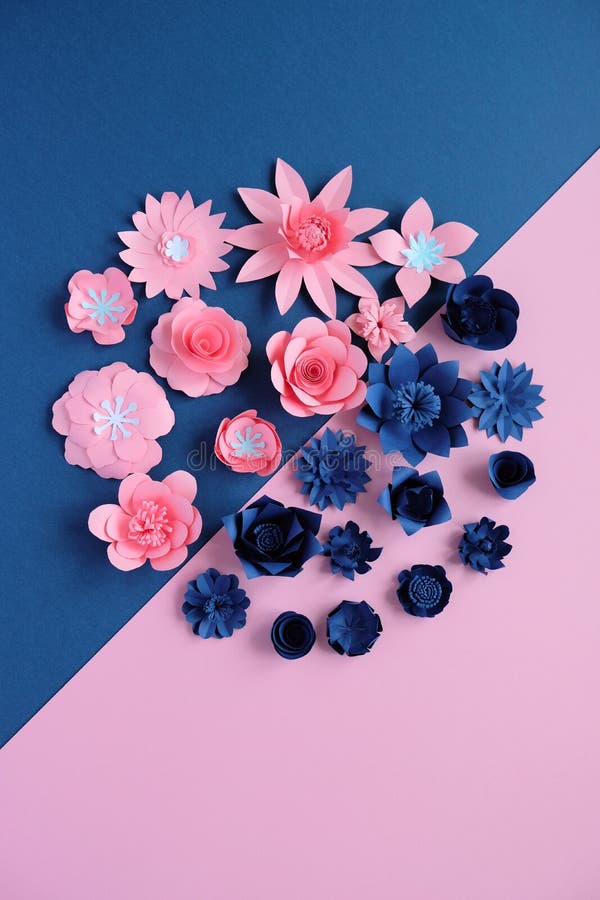 Blue Paper Flowers on Blue Background. Cut from Paper Stock Image ...
