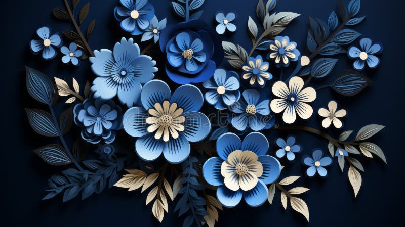 Blue Paper Flowers on a Dark Background Stock Illustration ...