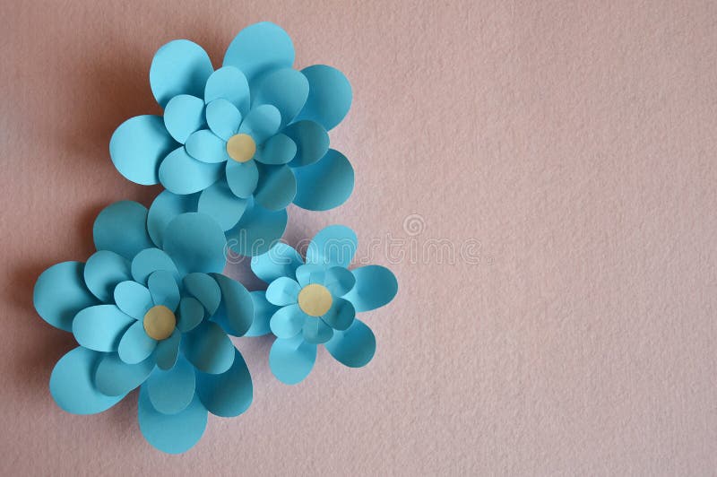 Blue Paper Flowers on a Light Background. the Decor is Handmade Stock ...