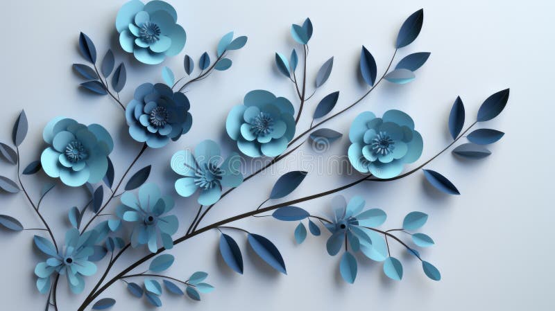 Blue Paper Flowers on a White Background Stock Illustration ...