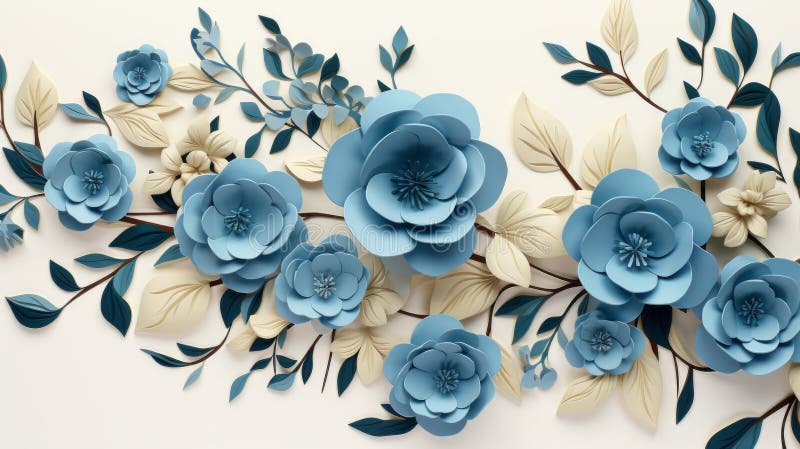 Blue Paper Flowers on a White Background Stock Illustration ...