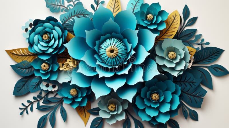 Blue Paper Flowers on a White Background Stock Illustration ...