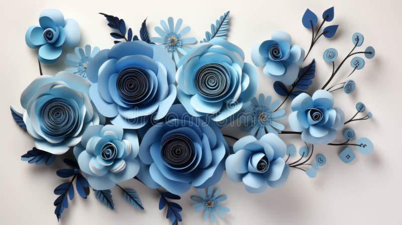 Blue Paper Flowers on a White Wall Stock Illustration - Illustration of ...