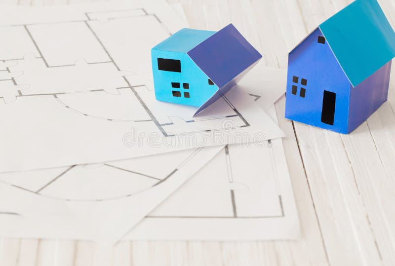 Blue paper houses stock photo. Image of real, miniature - 84098716