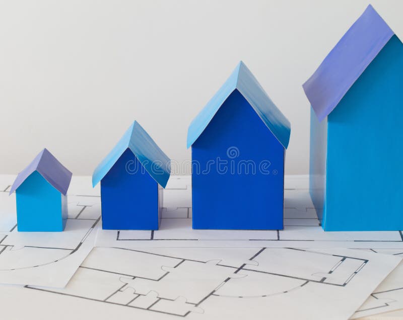 Blue paper houses stock image. Image of model, drawing - 84203225