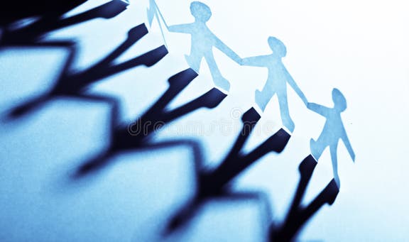 Blue Paper People in Teamworking Concept Stock Photo - Image of family ...