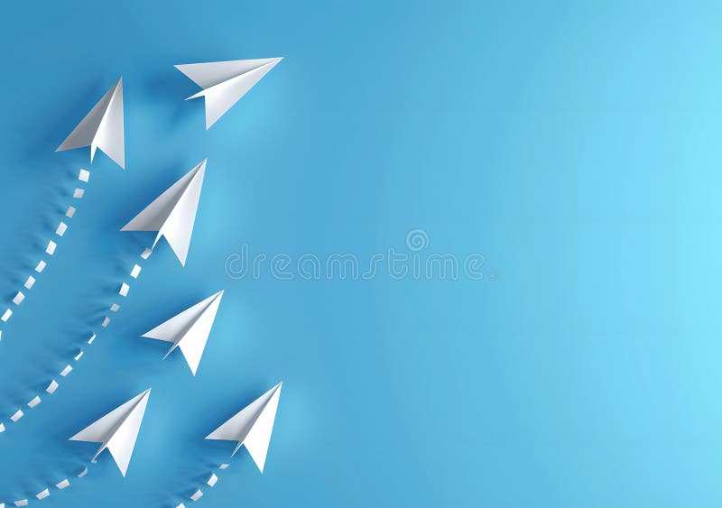 Blue Paper Plane Leading the Way on Blue Background Stock Illustration ...