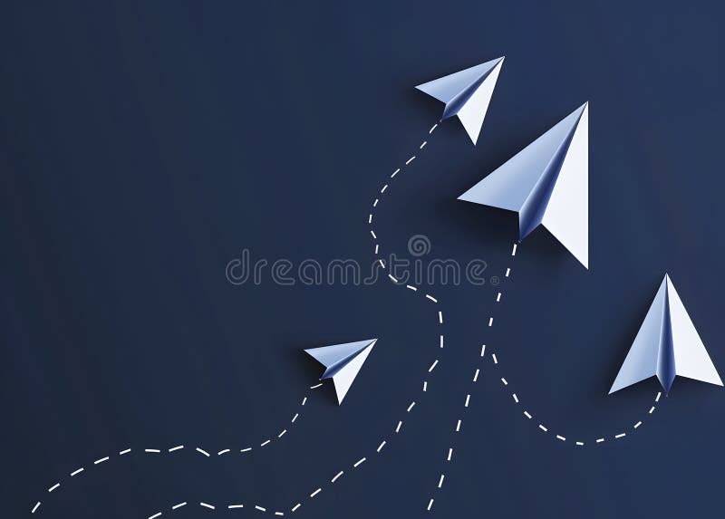 Blue Paper Plane Taking a Different Path in Lineup Stock Illustration ...