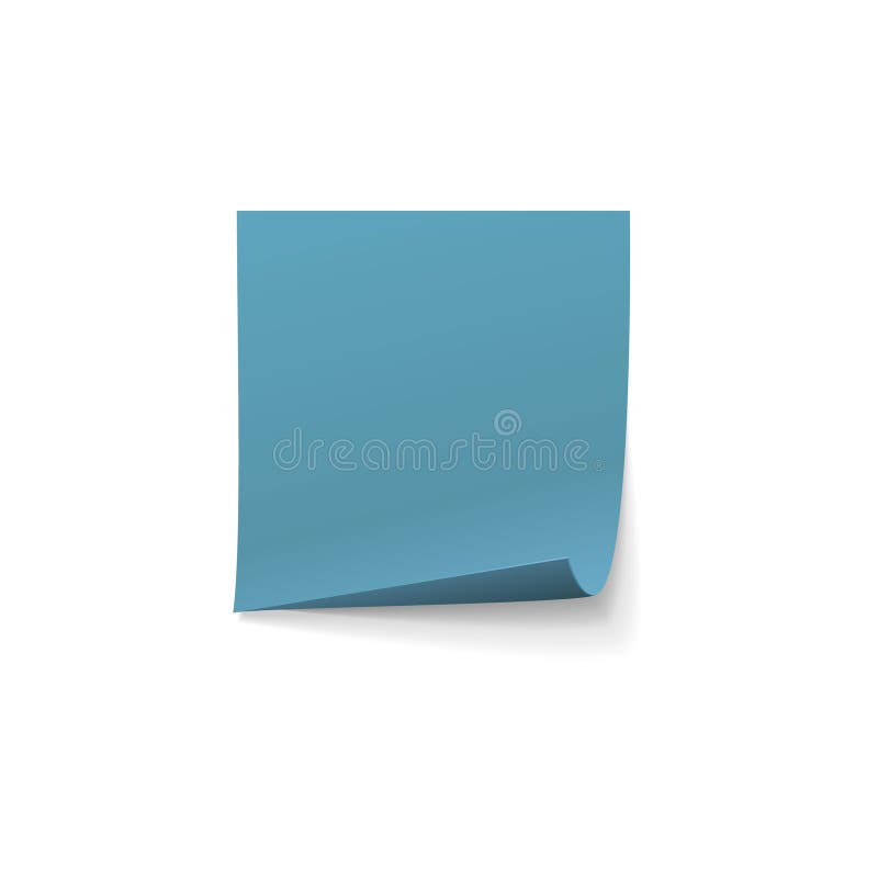 Blue Paper Sticker Note Vector Icon, Realistic Stick Note Curled Corner ...