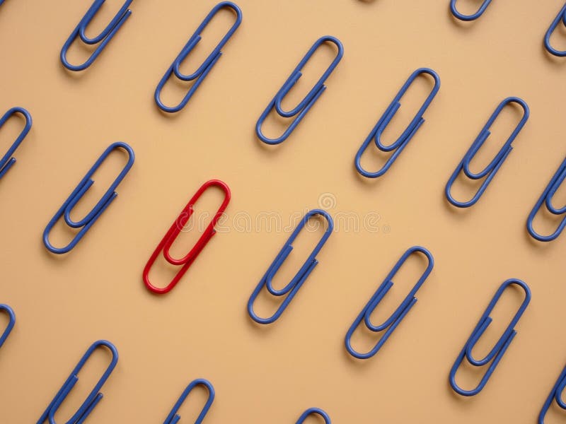 Blue Paperclips and One Red. Be Different, Be Unique. Stock Photo ...