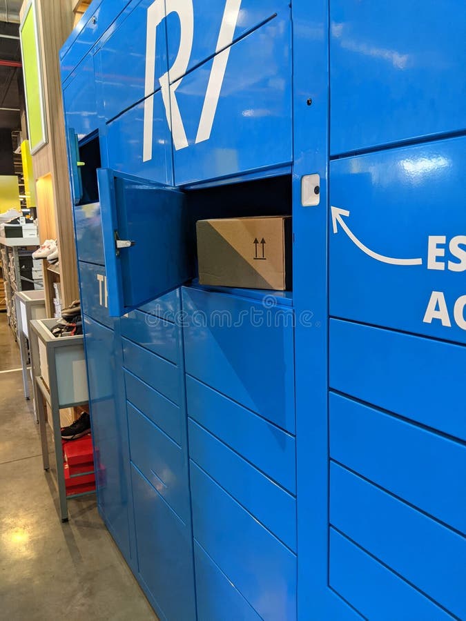 Blue Parcel Collection Lockers in a Store Stock Photo - Image of parcel ...