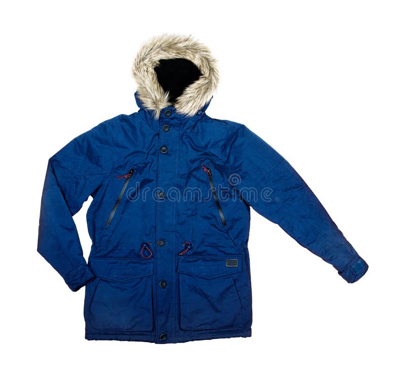 Blue Parka Jacket Isolated on White Background. Warm Jacket with Fur on ...