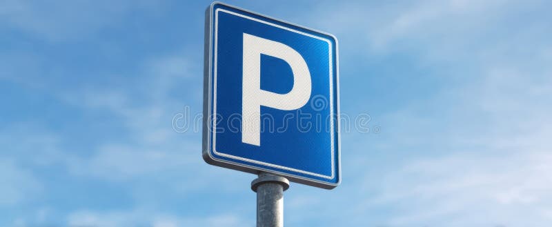 The Blue Parking Sign Against a Clear Sky Indicating Available Parking ...