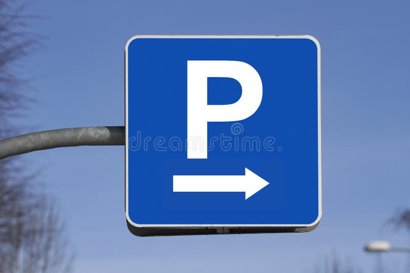 Blue Parking Sign with an Arrow Right Stock Image - Image of road, logo ...
