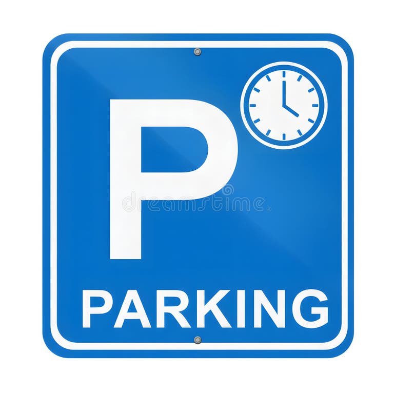 Blue Parking Sign with Clock Indicating Time Limit on White Background ...