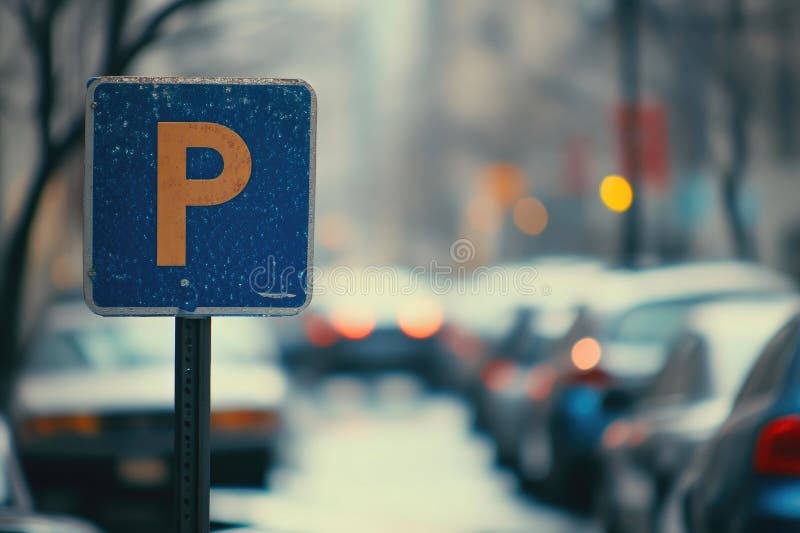Blue Parking Sign with Multiple Vehicles in View. Stock Illustration ...