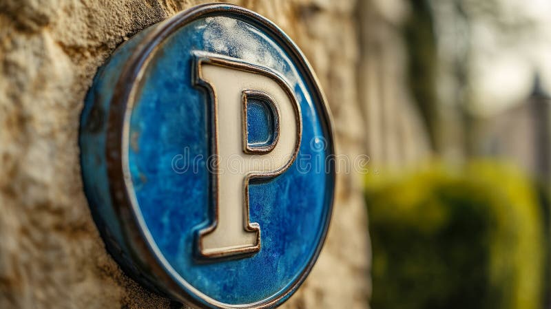 Blue Parking Sign on a Stone Wall Stock Photo - Image of directional ...