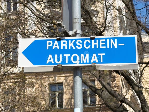 Blue Parking Ticket Machine Sign in Urban Setting Editorial Stock Image ...