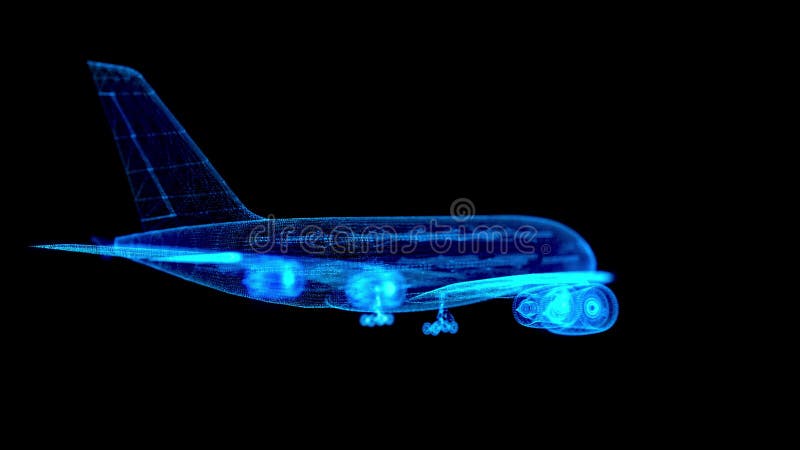 Blue Particle and Lines Form 3d Mesh Airplane. Digital Visualization 3d ...