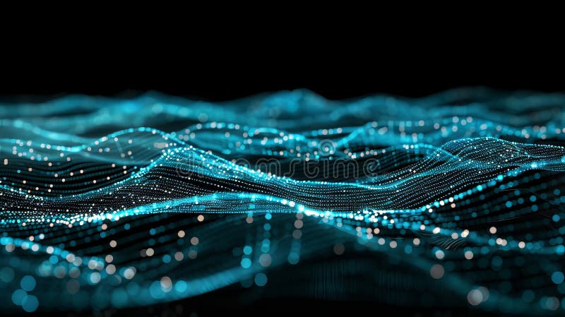 Blue Particle Wave Visualization on Black Background Stock Illustration ...