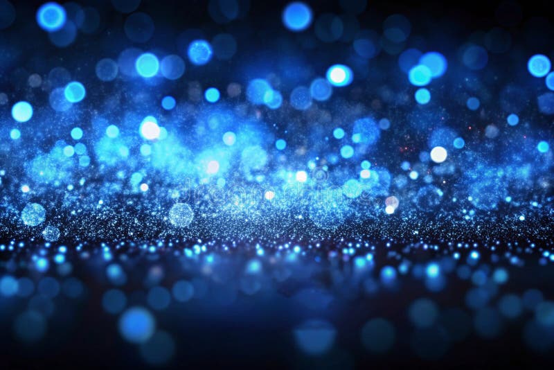 Blue Particles on Black Background with Cinematic Bokeh Overlay Stock ...