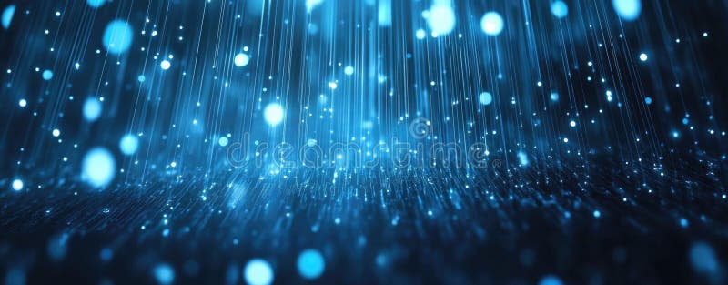 Blue Particles Falling in a Dark Space Environment Stock Illustration ...