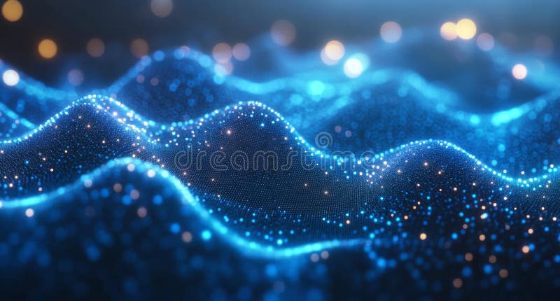 Blue Particles Float in an Abstract Digital Landscape Stock Image ...