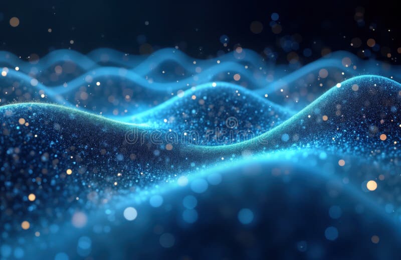 Blue Particles Flow Creating Calming Wave Patterns. Abstract Digital ...
