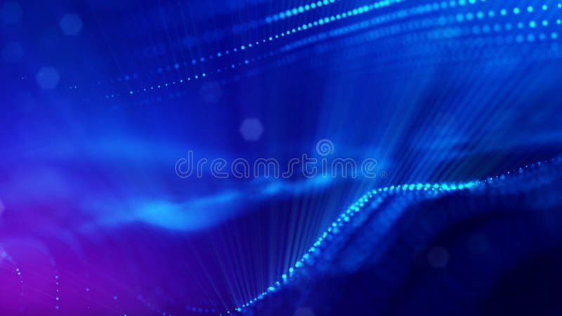 Blue Particles Form Line and Surface Grid. Microcosm or Space. 3d ...