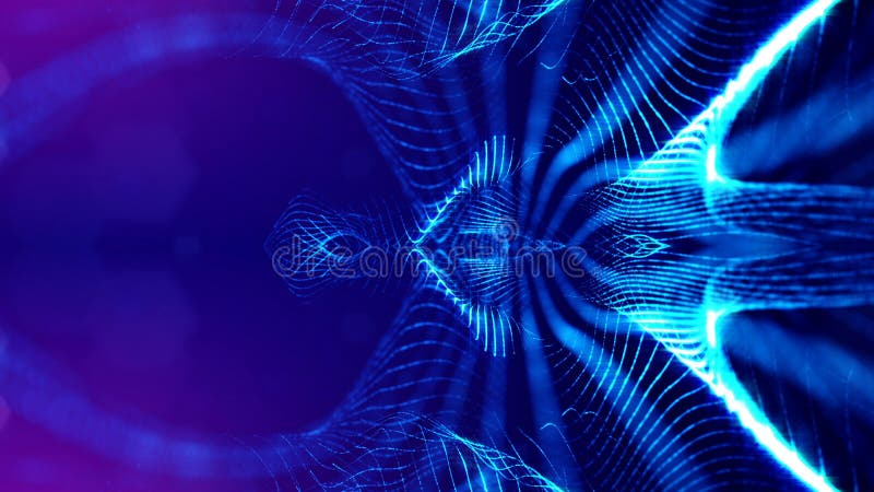 Blue Particles Form Line and Surface Grid. Microcosm or Space. 3d ...