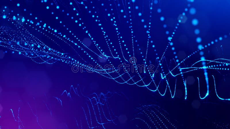 Blue Particles Form Line and Surface Grid. Microcosm or Space. 3d ...