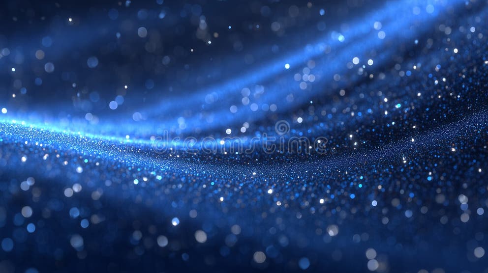 Blue Particles Shimmer and Flow in a Fluid Wave Pattern, Creating a ...