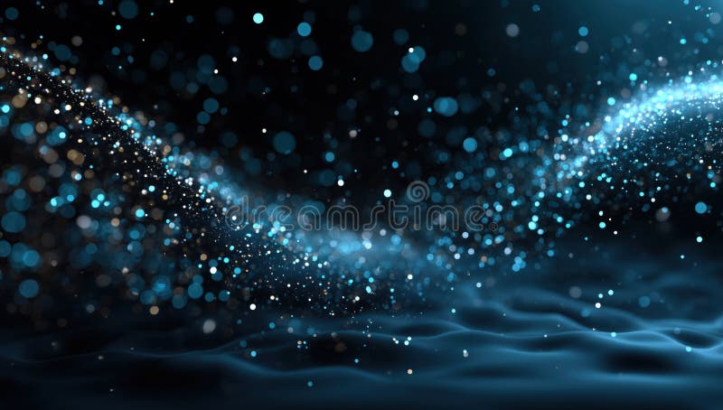 Blue Particles Wave on a Dark Blue Background, Creating an Abstract, Motion-blurred Bokeh Effect ...