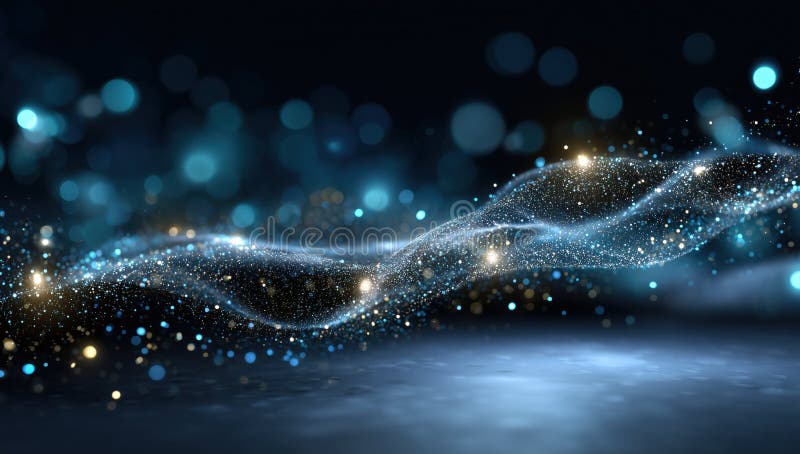 Blue Particles Wave on a Dark Blue Background, Creating an Abstract, Motion-blurred Bokeh Effect ...