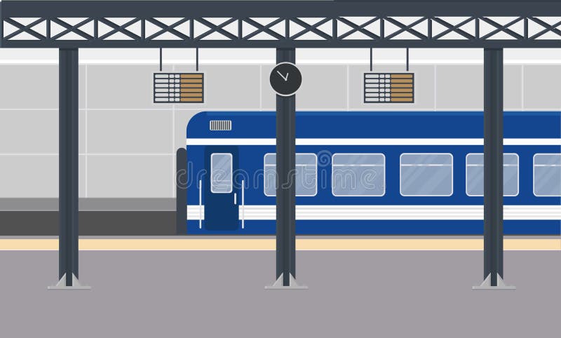Blue Passenger Train at Metro Station Stock Vector - Illustration of ...