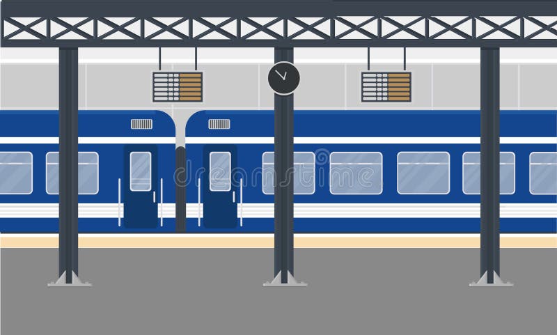Blue Passenger Train at Metro Station Stock Vector - Illustration of ...