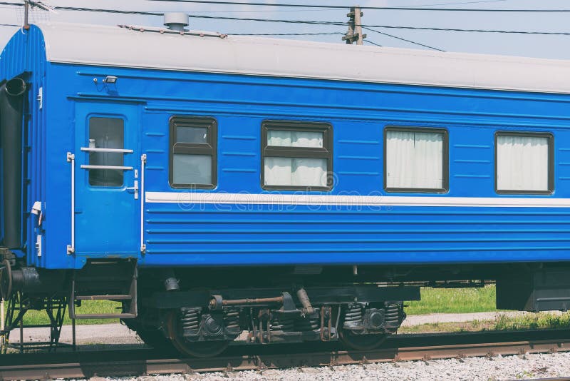 Blue Passenger Train Wagon. Stock Photo - Image of departures, exterior ...