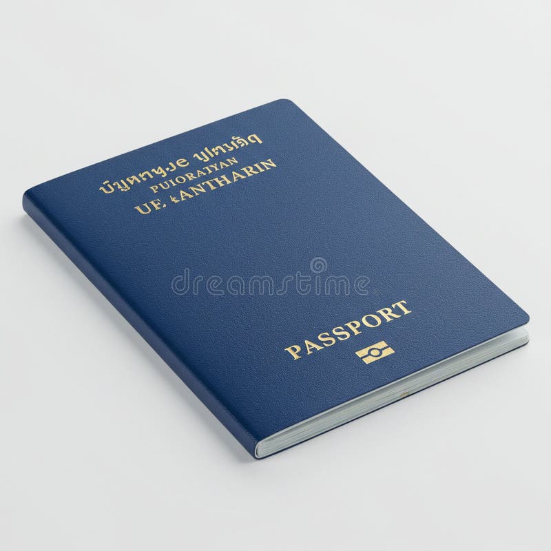 Blue Passport with Gold Text Featuring an Unknown Script and English ...