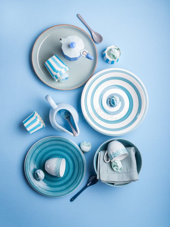 Blue Pastel Ceramic Tableware Crockery Stock Photo - Image of ...