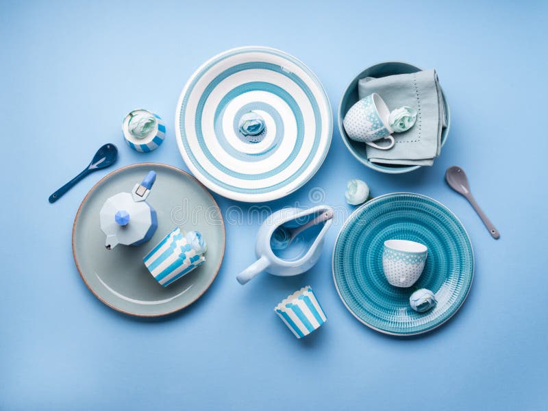 Blue Pastel Ceramic Tableware Crockery Stock Image - Image of dining ...