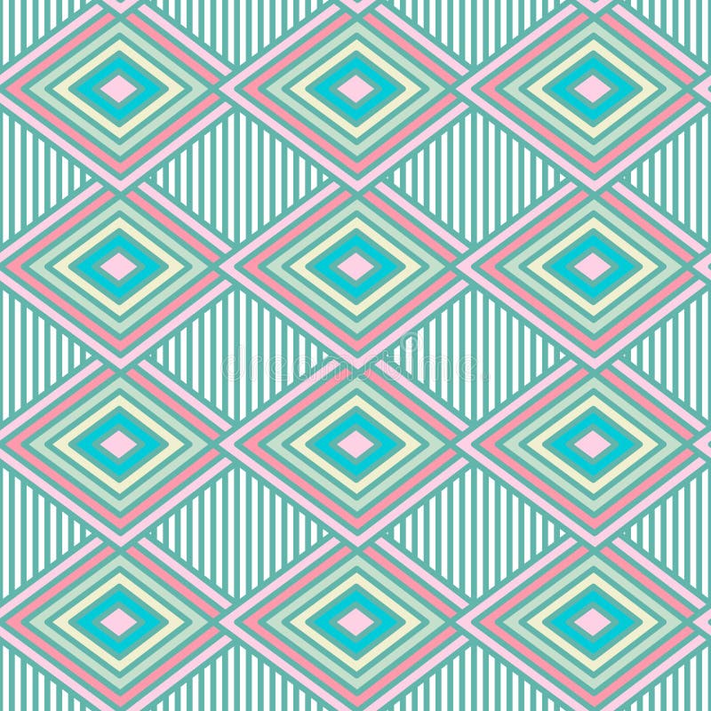 Blue Pastel Colored Rhombus and White Stripes Seamless Geometric Vector ...