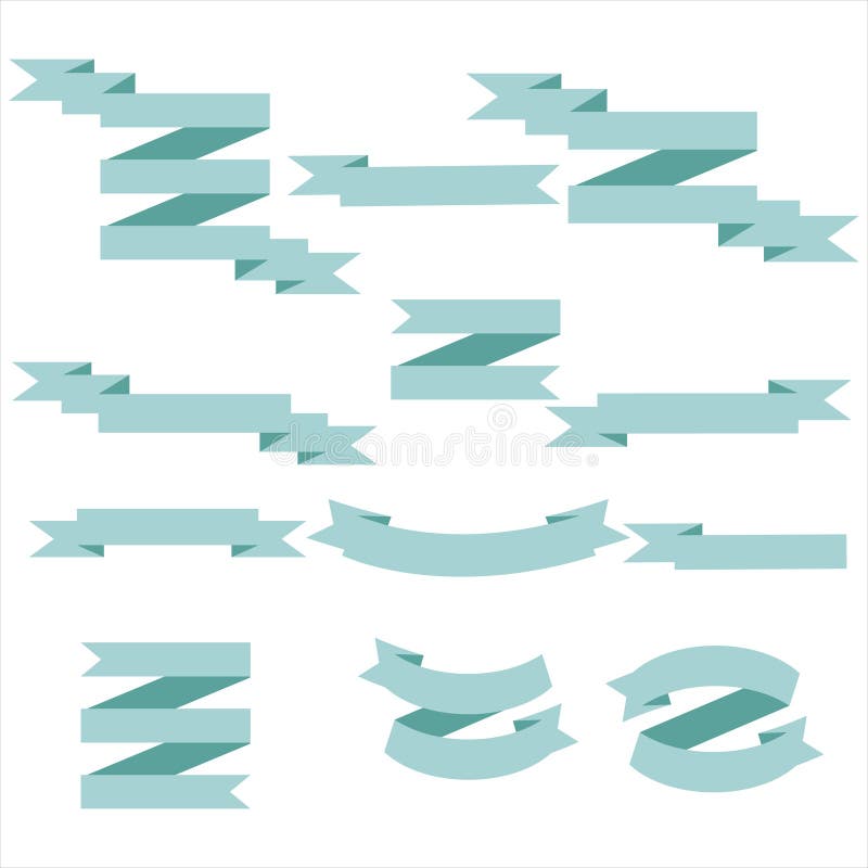 Blue Pastel Ribbon Set in Isolated White Background, Vector ...