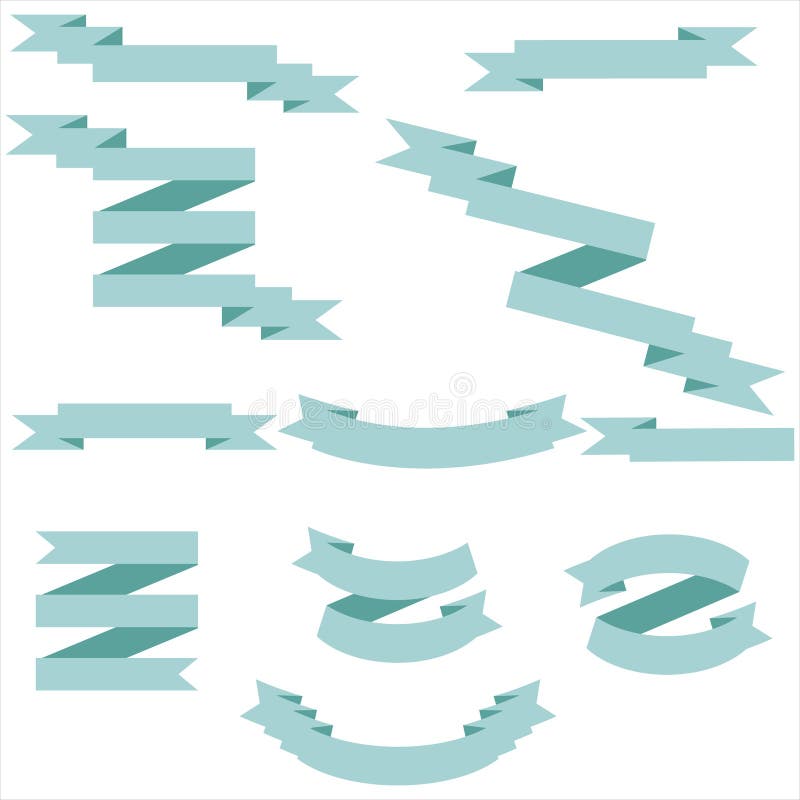 Blue Pastel Ribbon Set in Isolated White Background, Vector ...